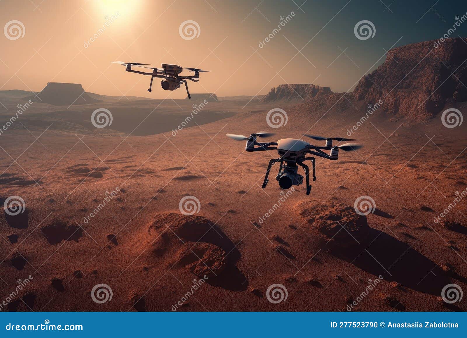 Quadcopter Hovering Over Planets Surface. Generative AI Stock ...