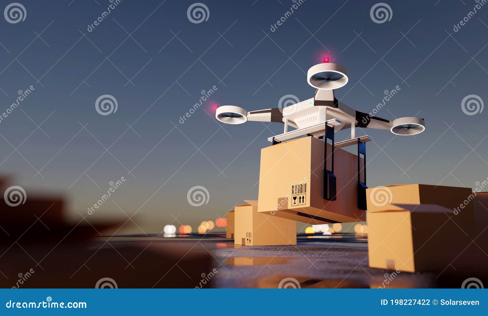 Delivery Drone Takeoff From White Electric Powered Delivery Van On ...