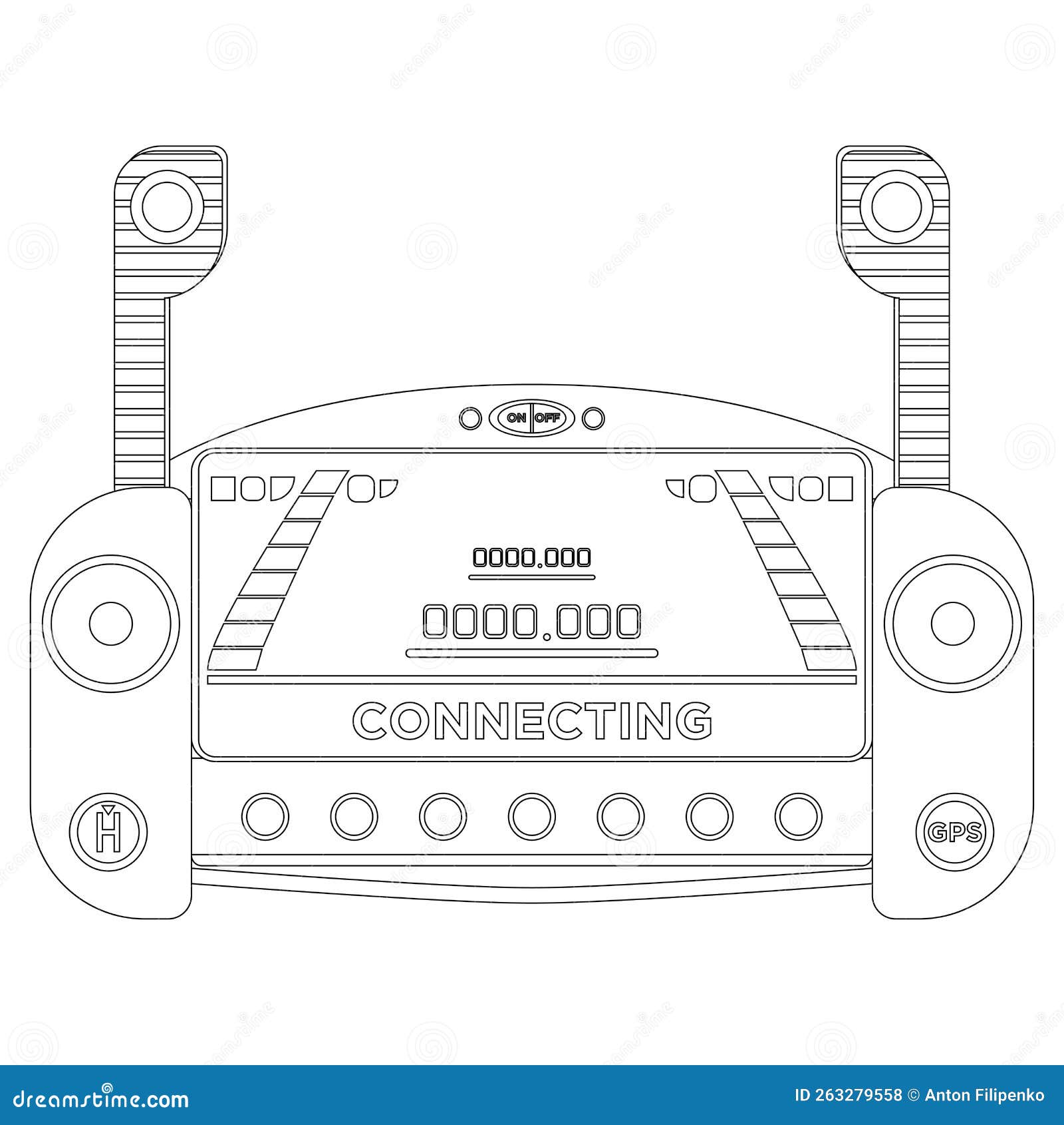 Quadcopter Remote Controller In Realistic Style. Blue Drone With Camera ...