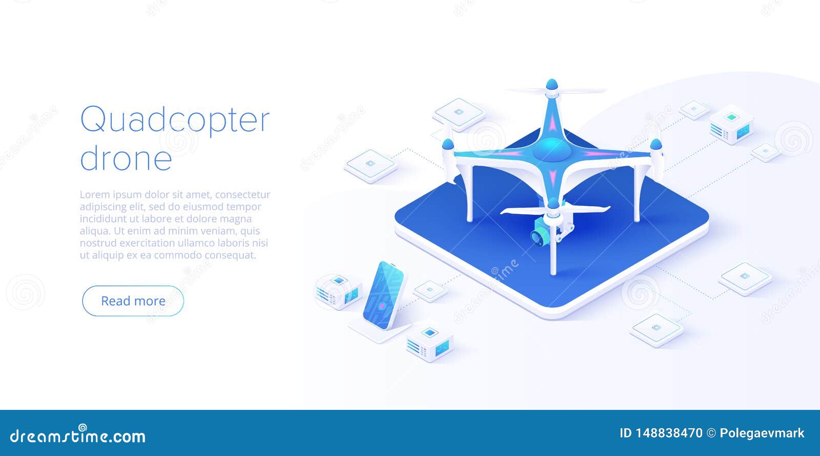 Quadcopter with Smartphone Remote Control Concept in Isometric Vector ...