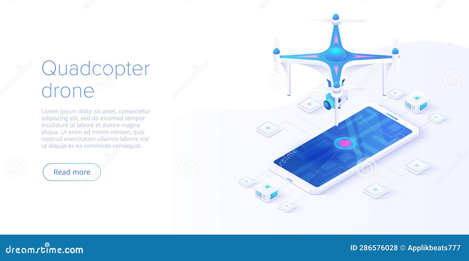 Quadcopter with Smartphone Remote Control Concept in Isometric Vector ...