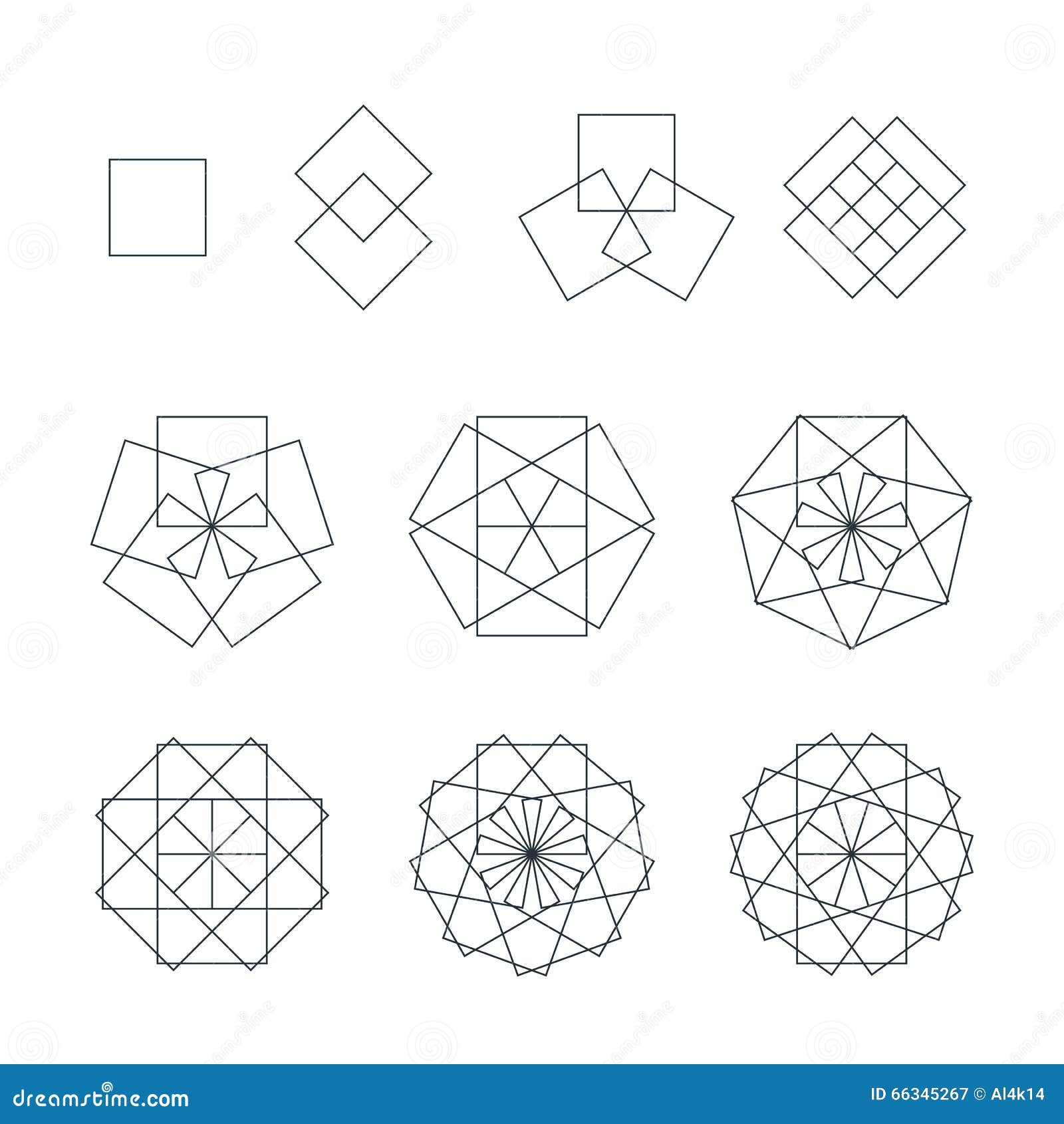 Quadrangle Contour Various Sacred Geometry Set Stock Vector ...