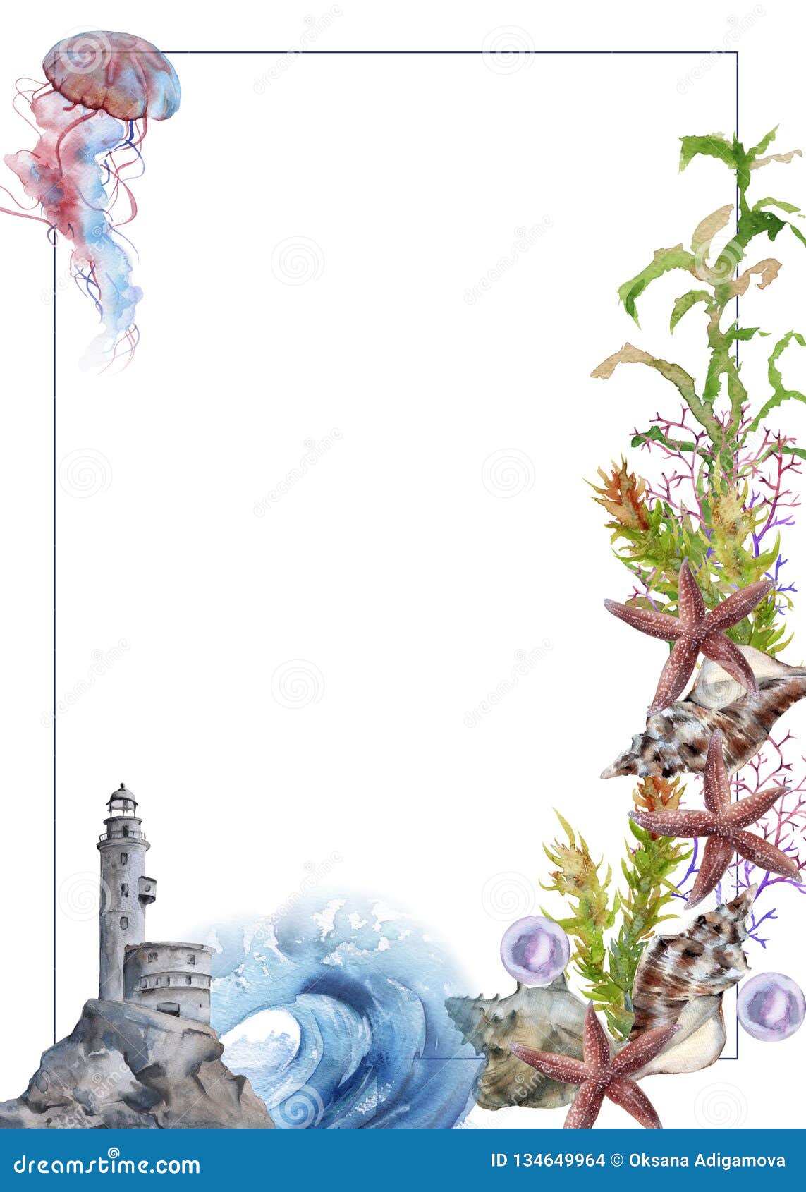 Quadro Com Elementos Do Mar Isolado No Fundo Branco Ilustração Stock ...