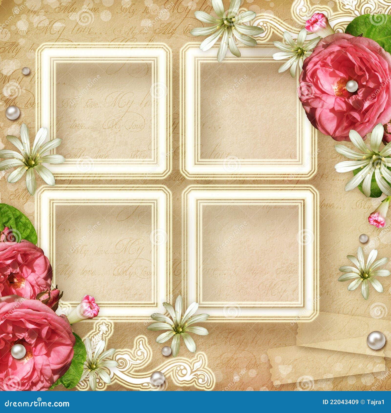 Quadro Da Foto Do Vintage Com Rosas Ilustração Stock - Ilustração de ...