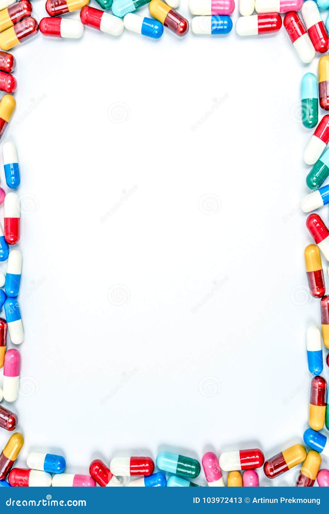 Quadro Dos Comprimidos Da Cápsula Dos Antibióticos No Fundo Branco ...