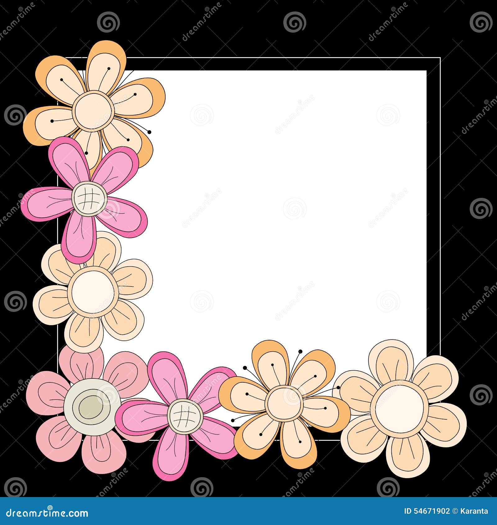 Quadro Preto Com As Flores Cor-de-rosa, Alaranjadas E Bege Ilustração ...