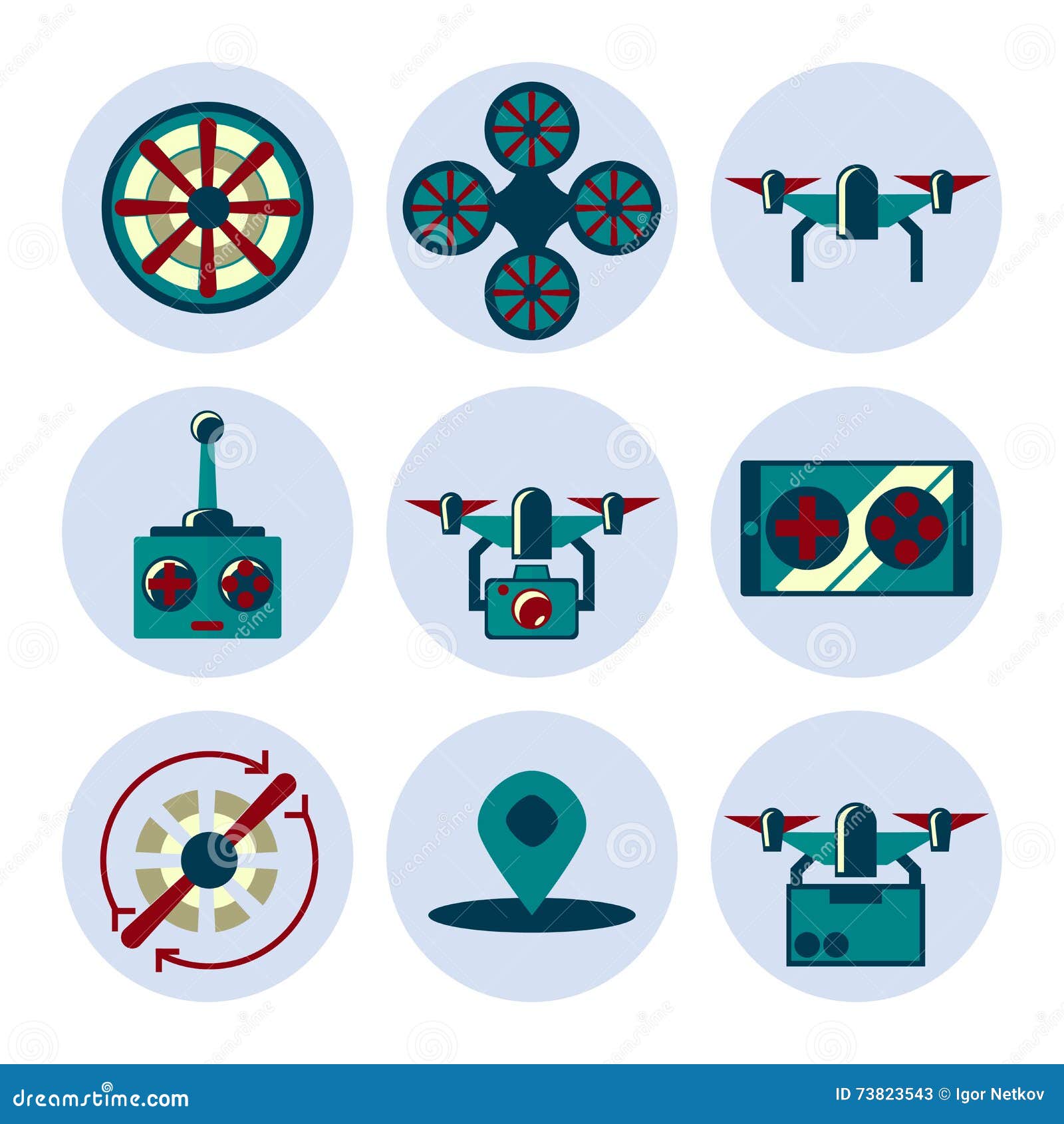 Quadrocopter Flat Icons Set Stock Vector - Illustration of small, quadrocopter: 73823543