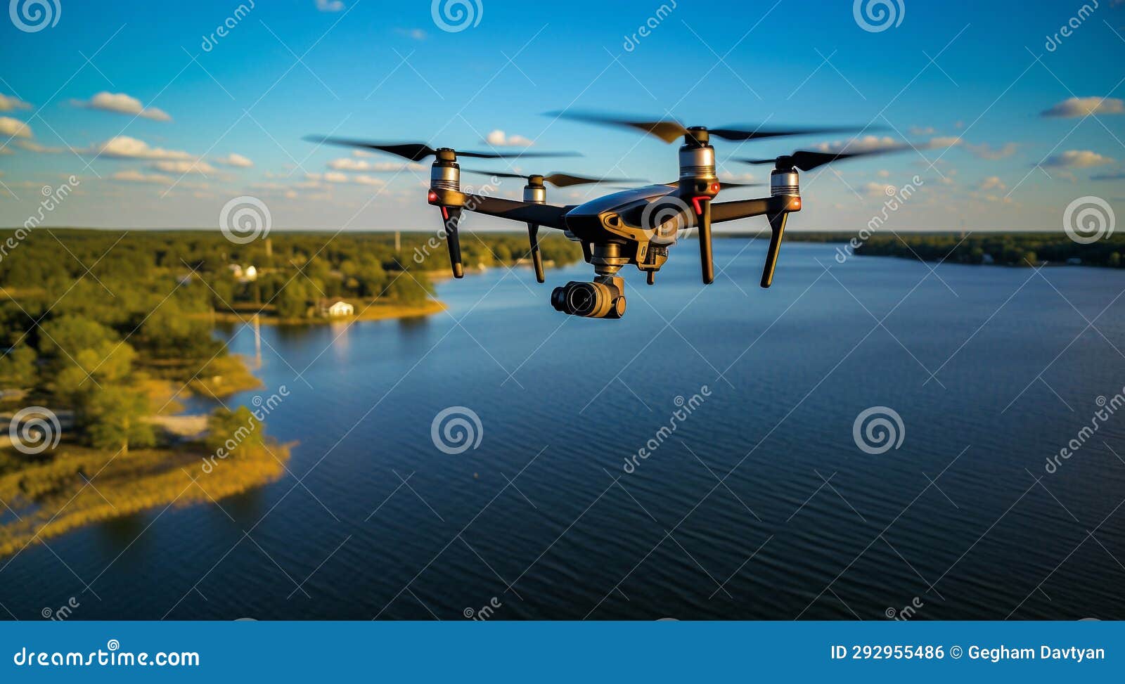 Quadrocopter in Flight, Close-up of Quadrocopter in the Air, Drone in ...