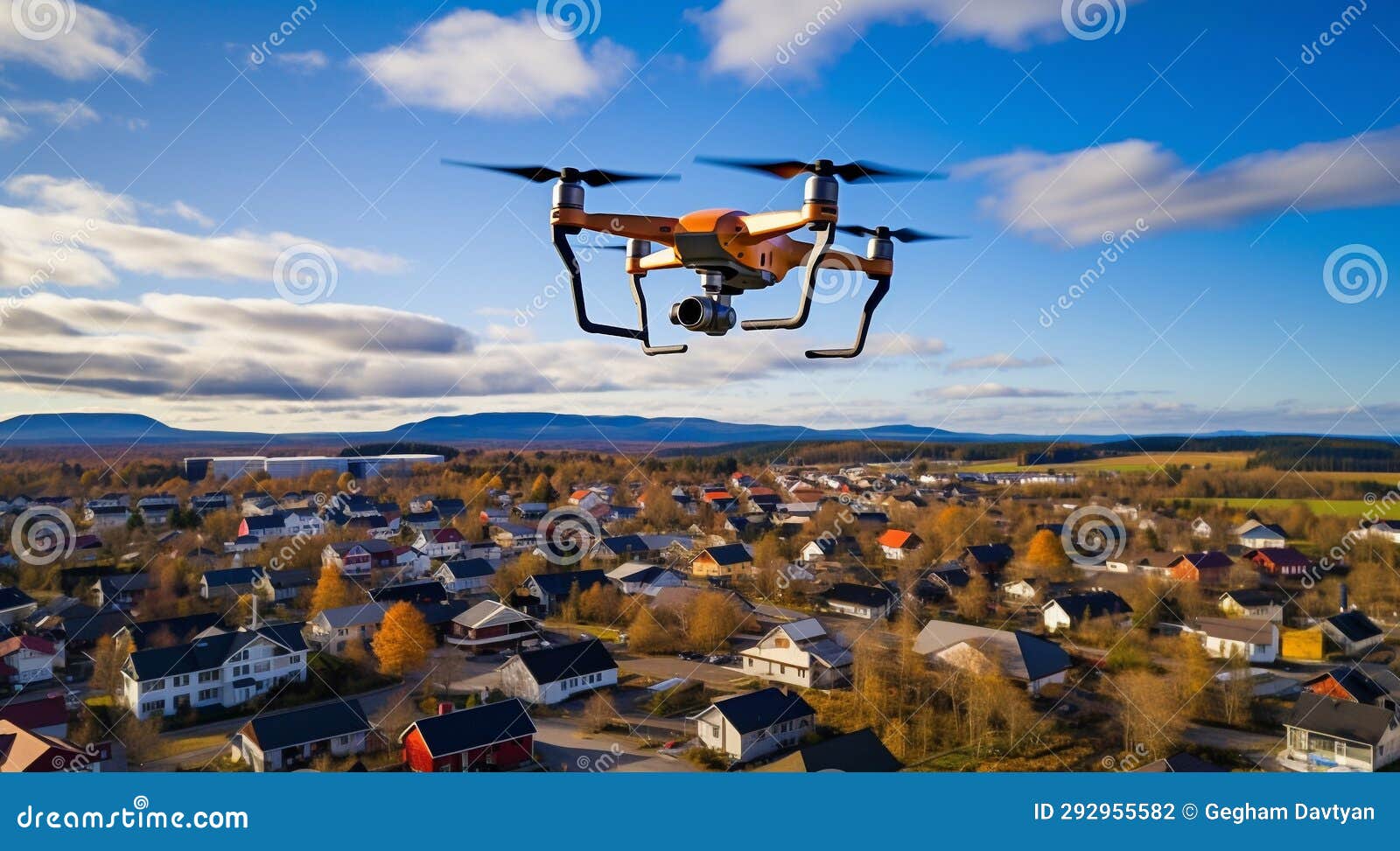 Quadrocopter in Flight, Close-up of Quadrocopter in the Air, Drone in ...