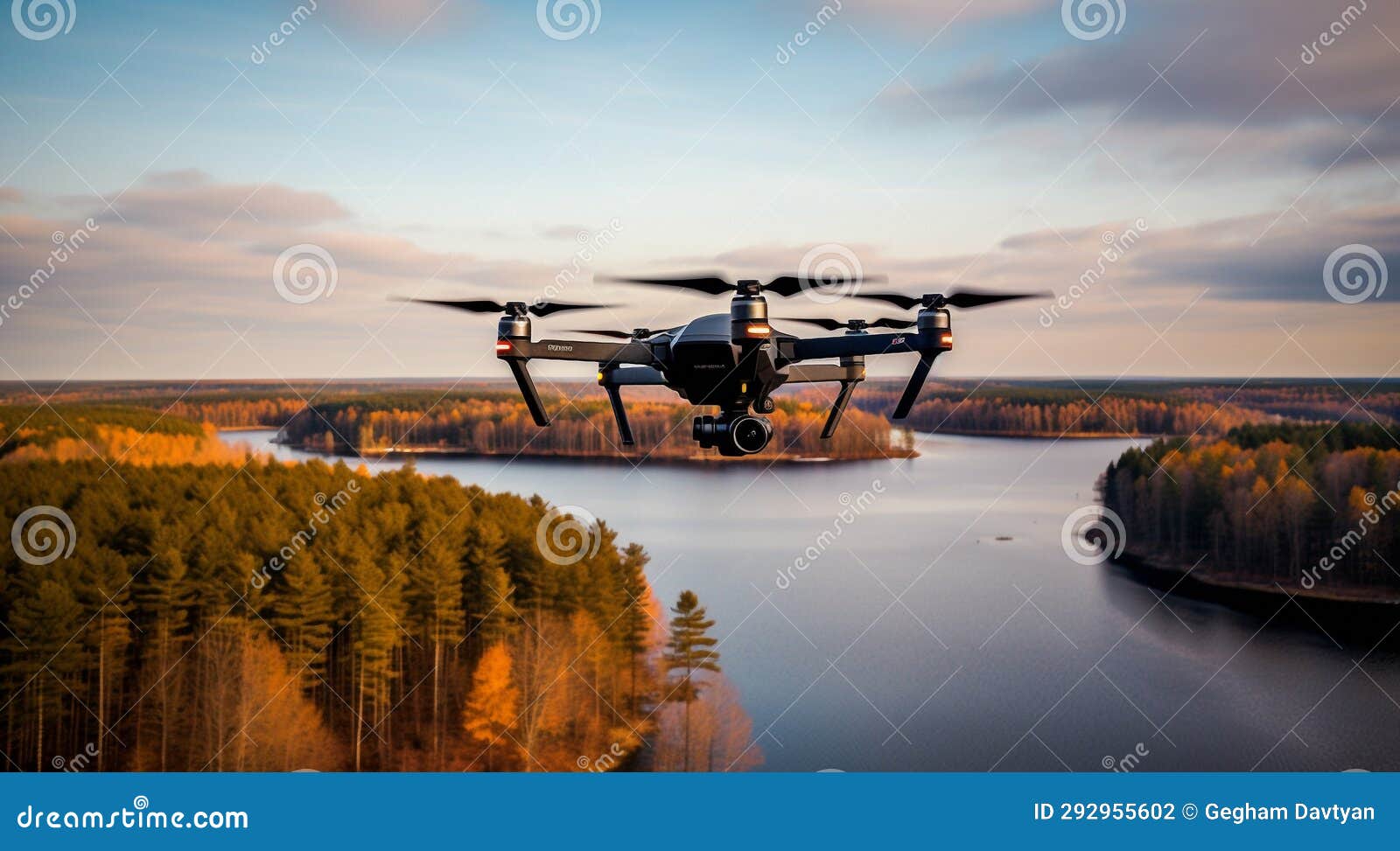 Quadrocopter in Flight, Close-up of Quadrocopter in the Air, Drone in ...
