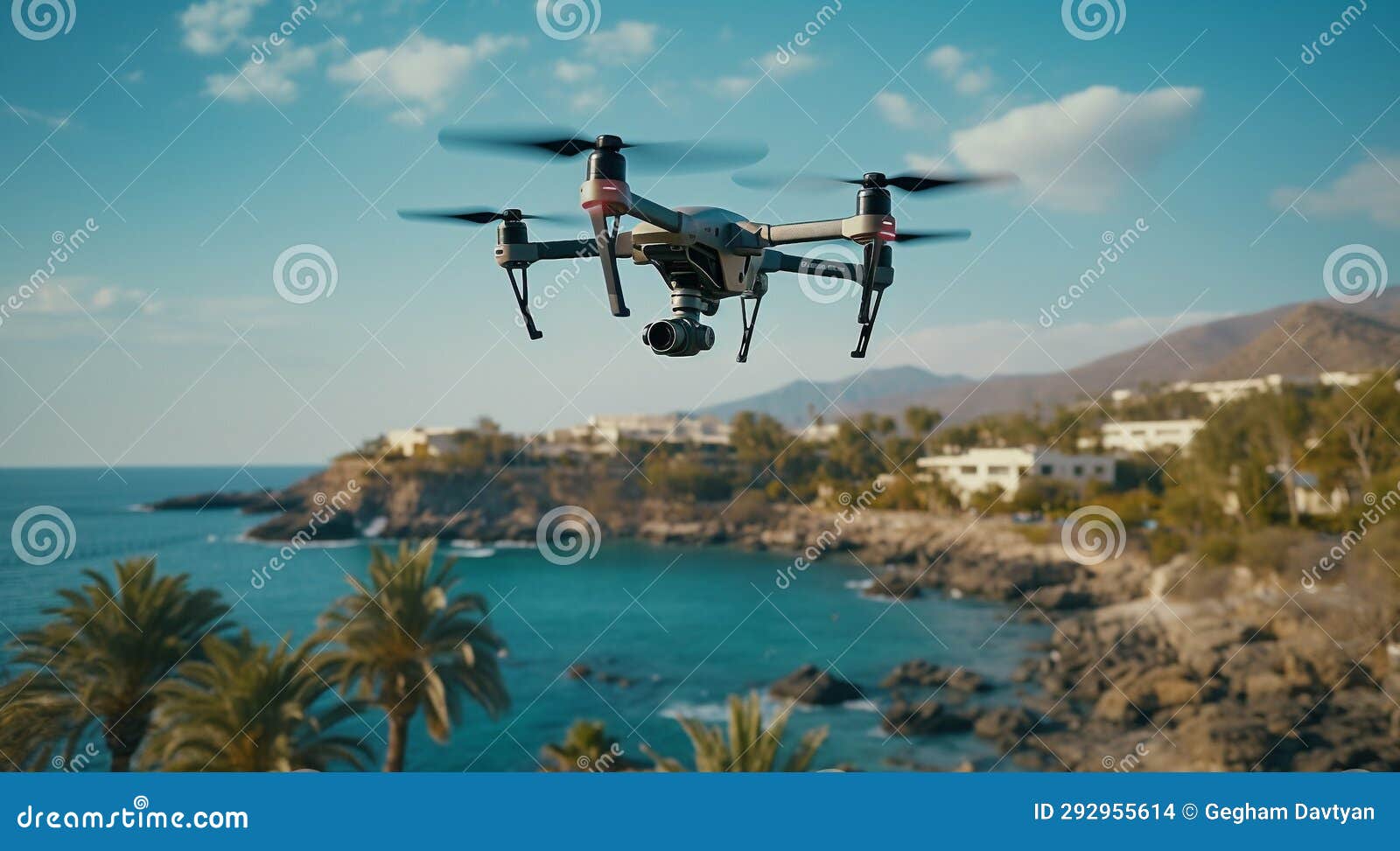 Quadrocopter in Flight, Close-up of Quadrocopter in the Air, Drone in ...