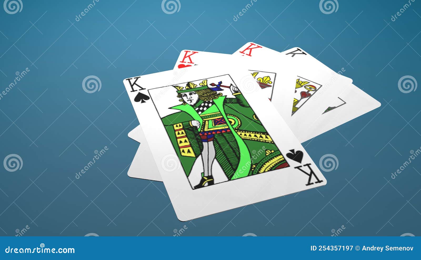 Quads Kings. Cards on Table. Poker Concept. 3d Render. Stock ...