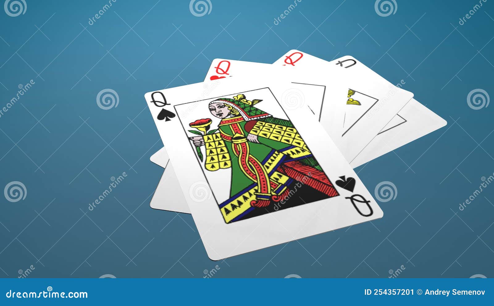 Quads Ladies. Cards on Table. Poker Concept. 3d Render. Stock ...