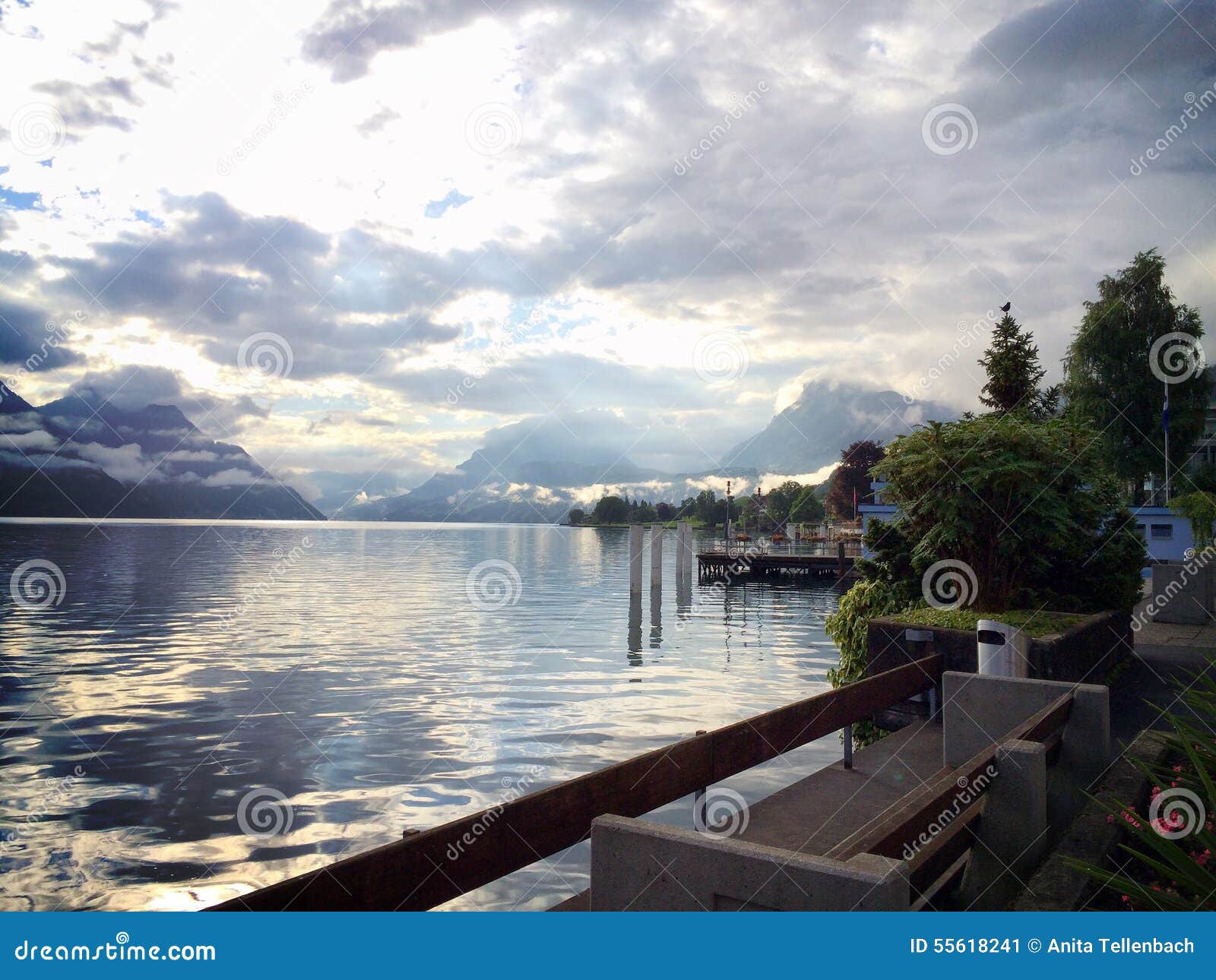 Quai Buochs stock image. Image of switzerland, quai, lakeside - 55618241