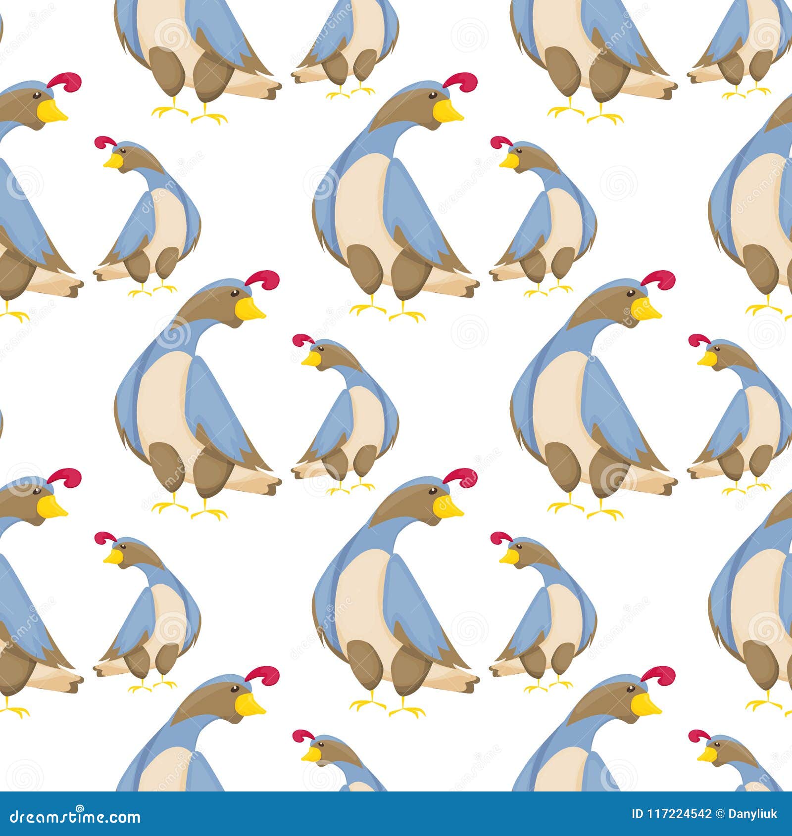 Quail Bird Pattern Vector Flat Seamless Background Little Hen Design ...
