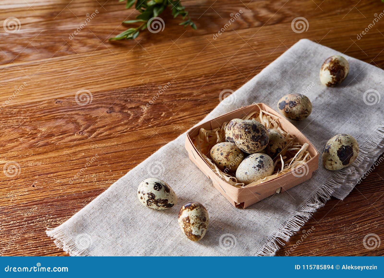 Quail Eggs in the Container Over Rustic Wooden Table, Close-up, High ...