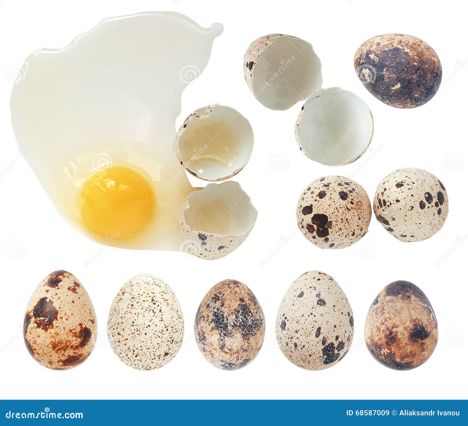 Quail Eggs Whole and Broken Collection, Isolated on White with C Stock ...