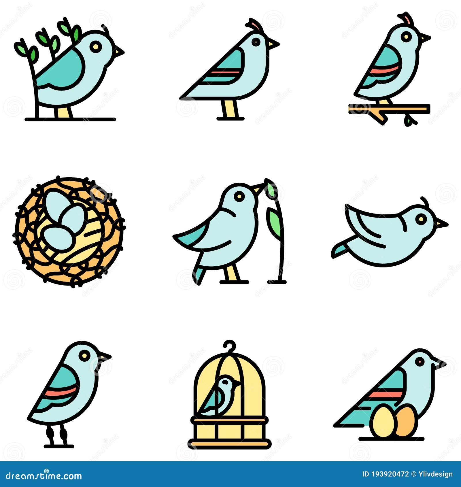 Quail Icons Set Vector Flat Stock Vector - Illustration of flat, line ...