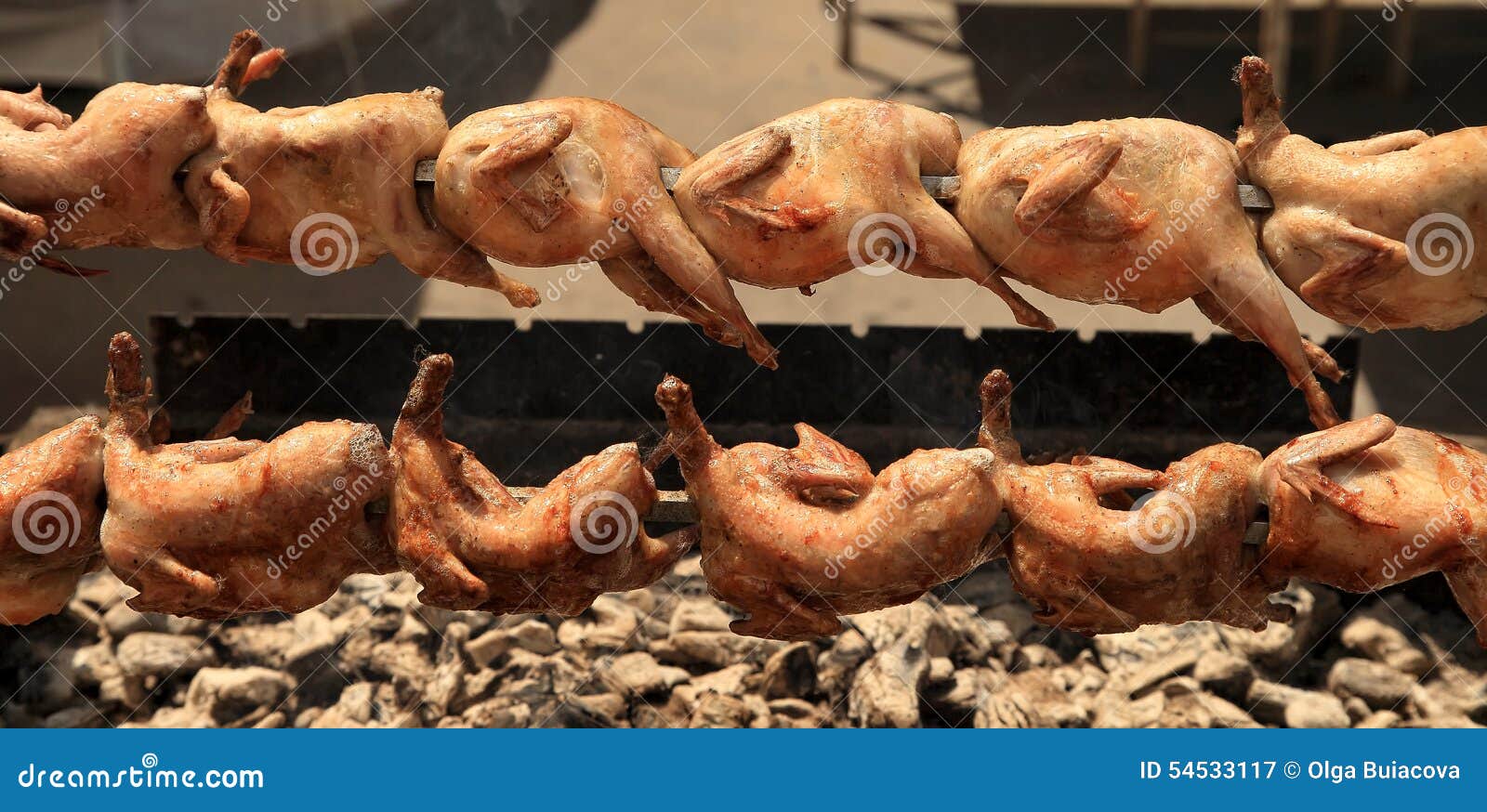 Quail Strung on a Skewer and Grilled in Barbecue Stock Image - Image of ...