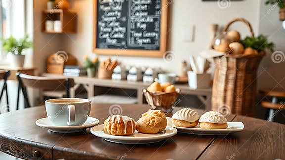A Quaint Bakery Table with Coffee Biscuits Mini Pastries and a ...