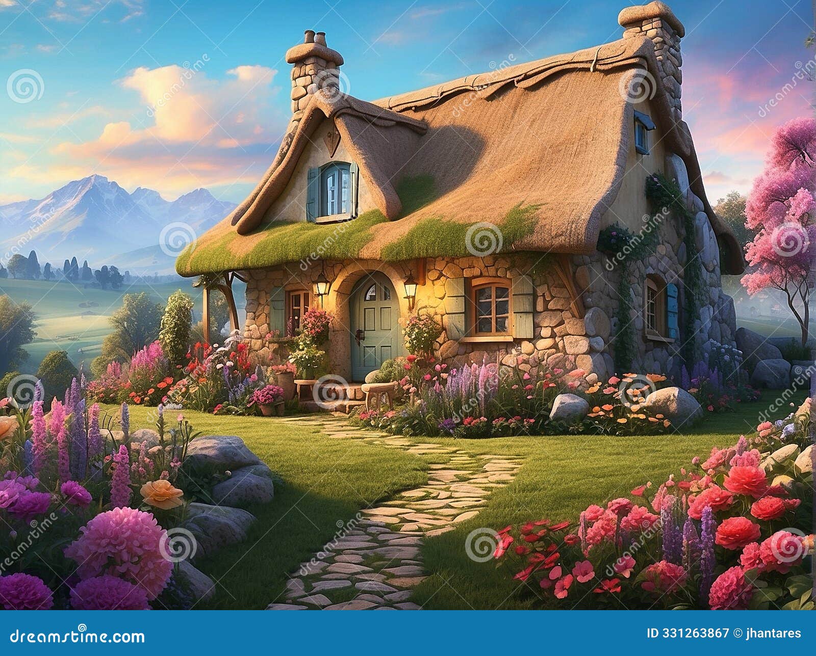 A quaint fairytale cottage stock illustration. Illustration of cottage ...