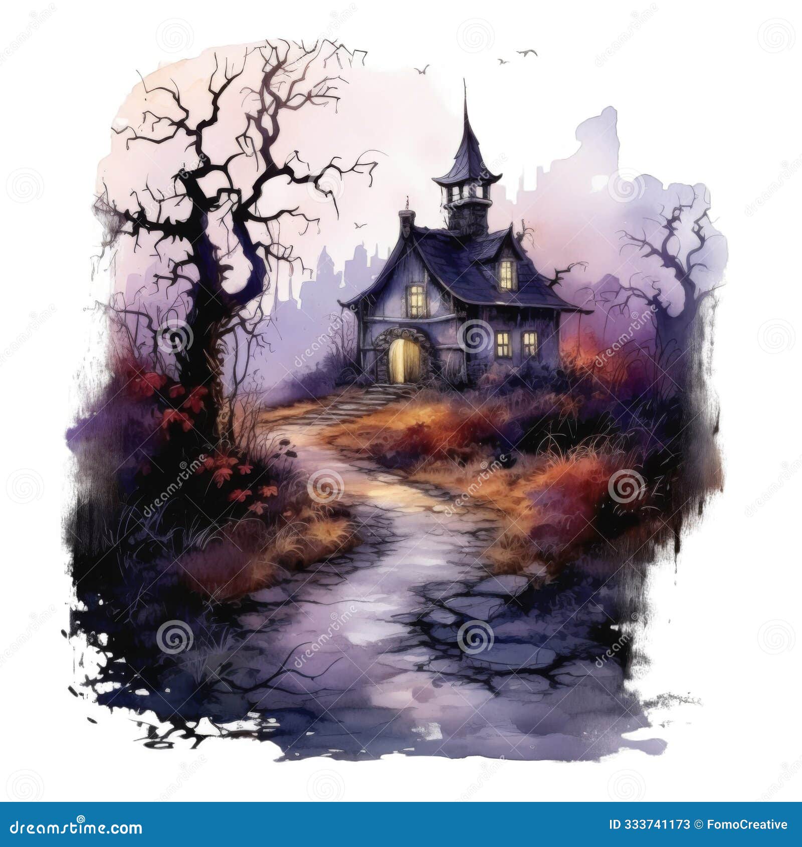 Twilight In A Forest With An Invisible Treehouse Hinted At By Floating ...