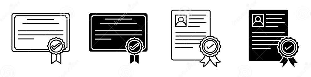 Qualification Icons Versions Set in Black Flat and Line Style Stock ...