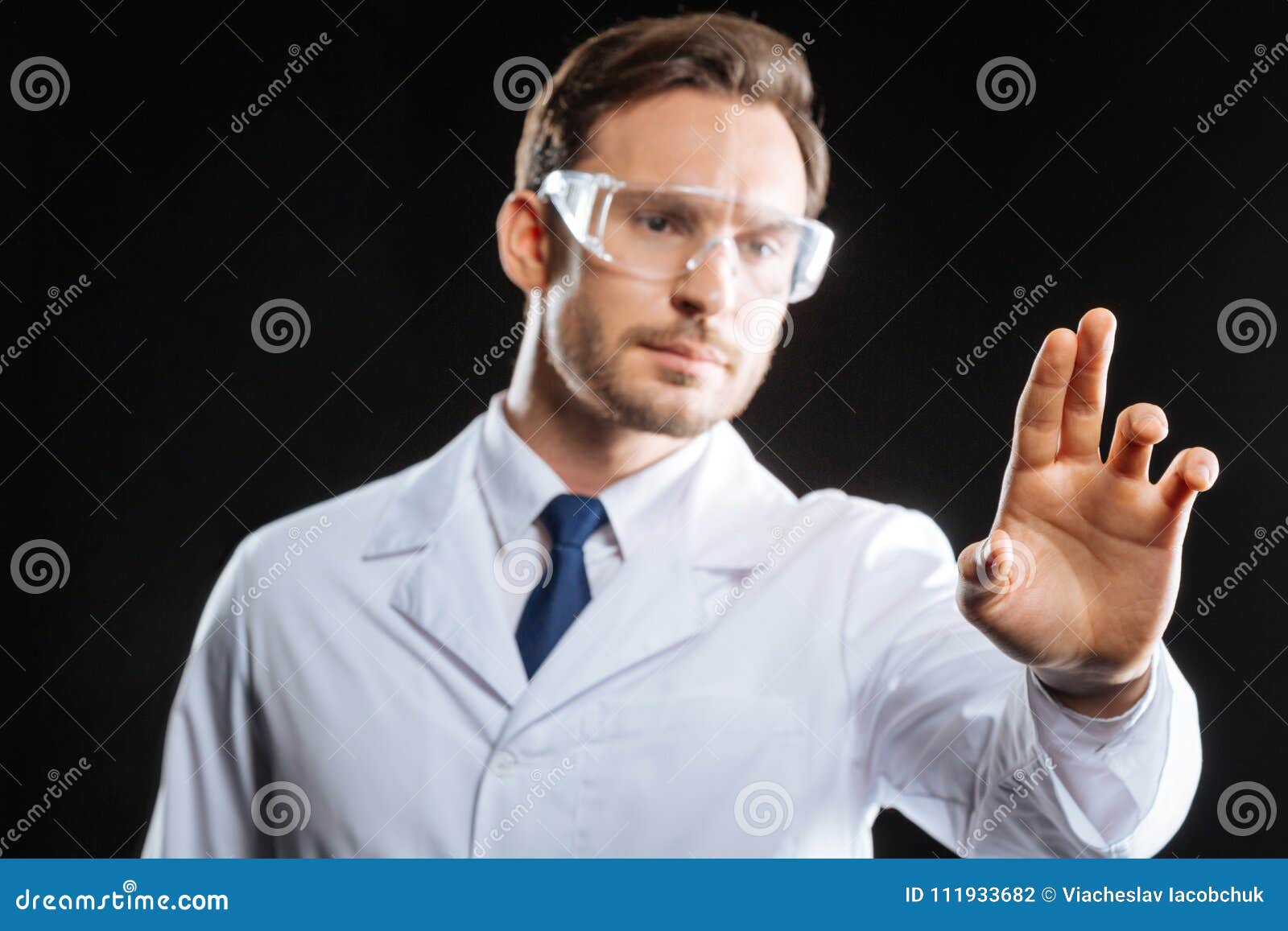 Qualified Curious Scientist Touching To the Object Looking on it. Stock ...