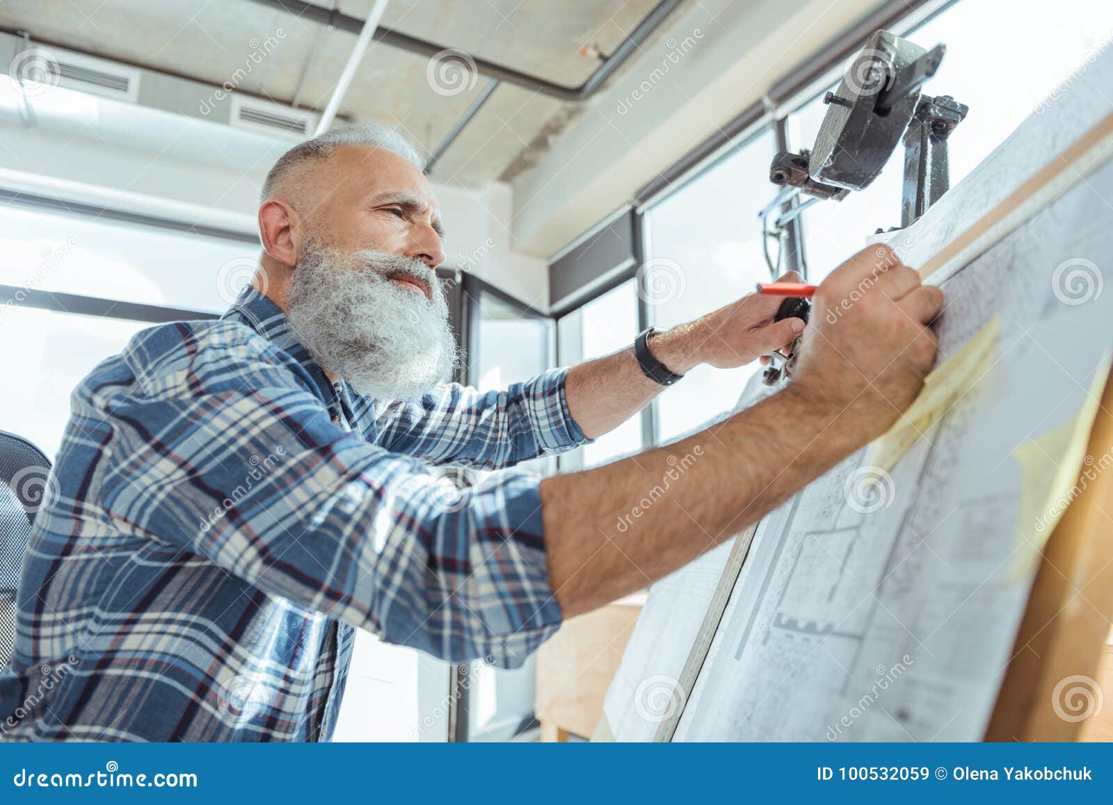 Qualified Old Engineer is Working with Concentration Stock Image ...