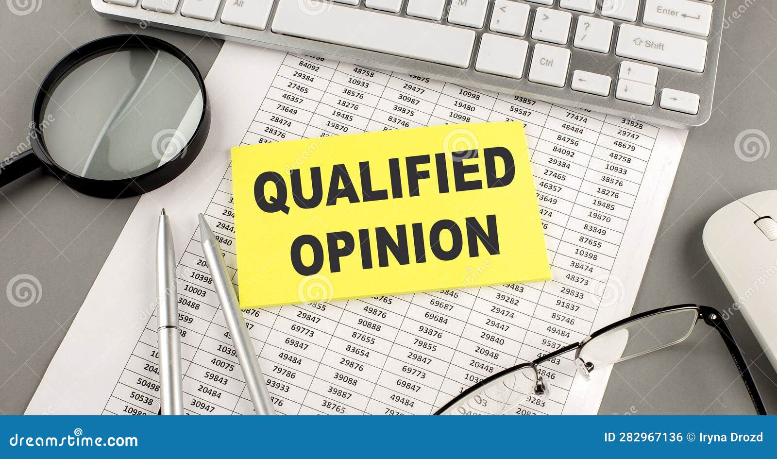 QUALIFIED OPINION Text Written on a Sticky on Chart with Keyboard and Magnifier Stock Photo ...