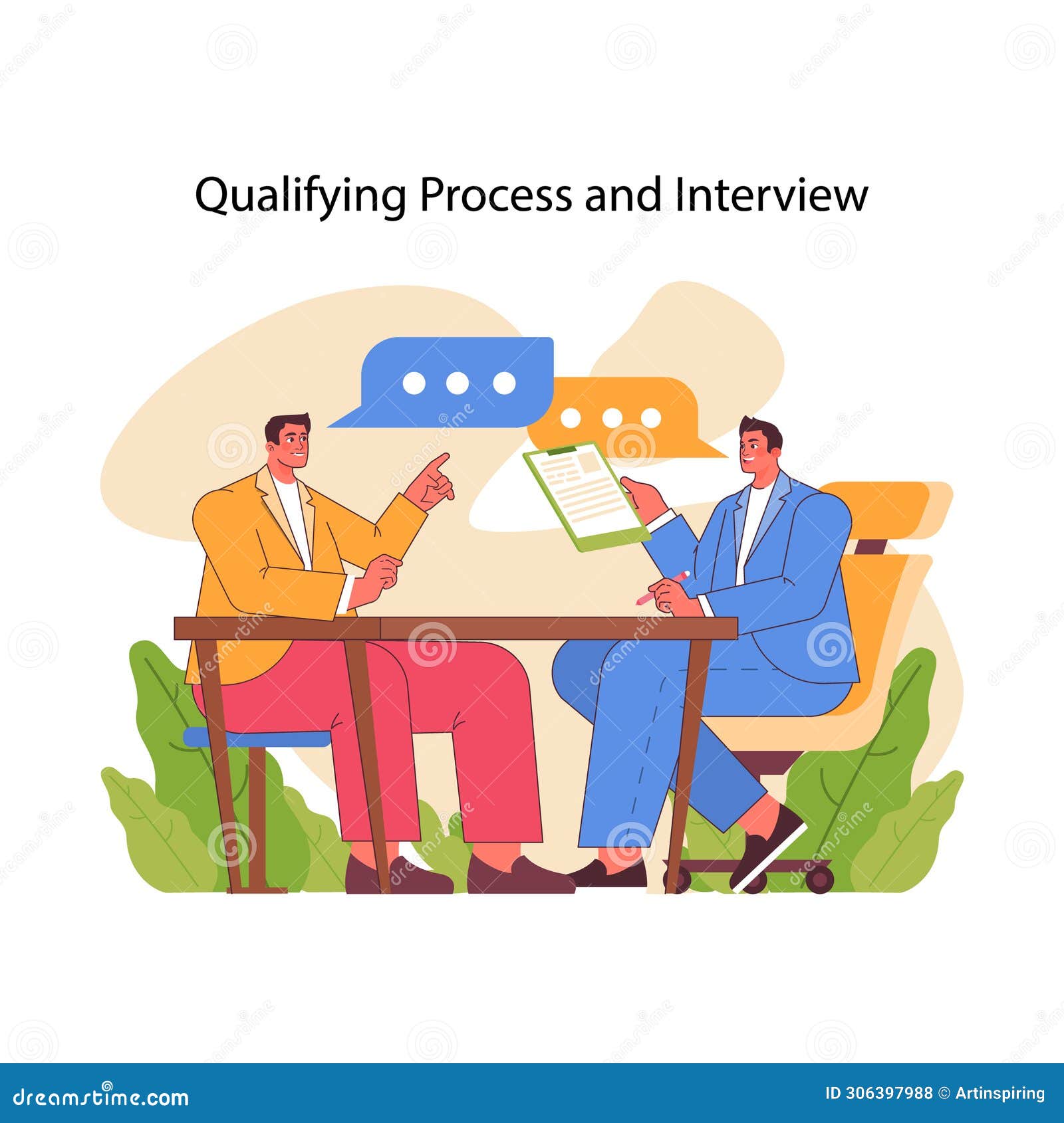Qualifying Process and Interview. Flat Vector Illustration Stock Vector ...
