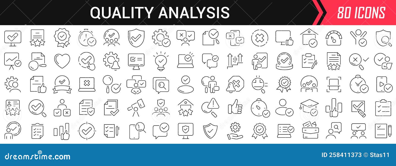 Quality Analysis Linear Icons in Black. Big UI Icons Collection in a ...