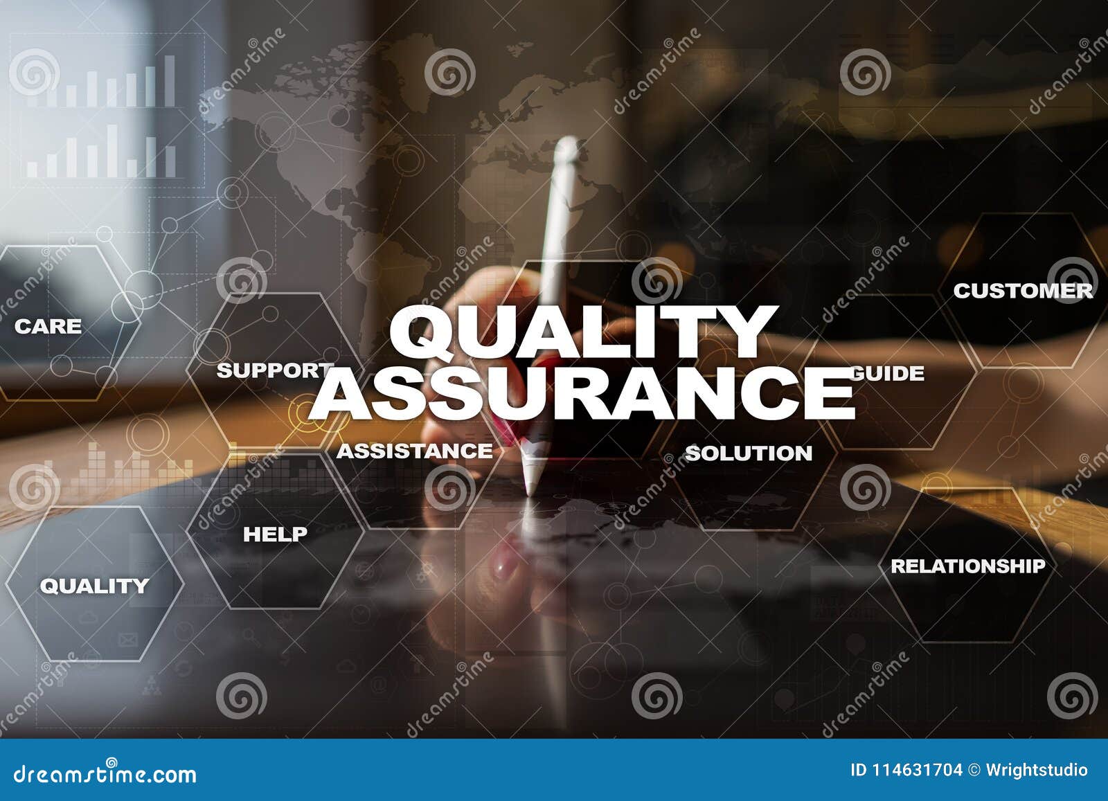 Quality Assurance Concept on the Virtual Screen. Business Concept ...