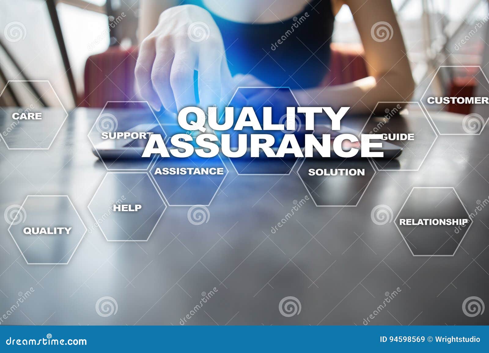 Quality Assurance Concept on the Virtual Screen. Business Concept ...