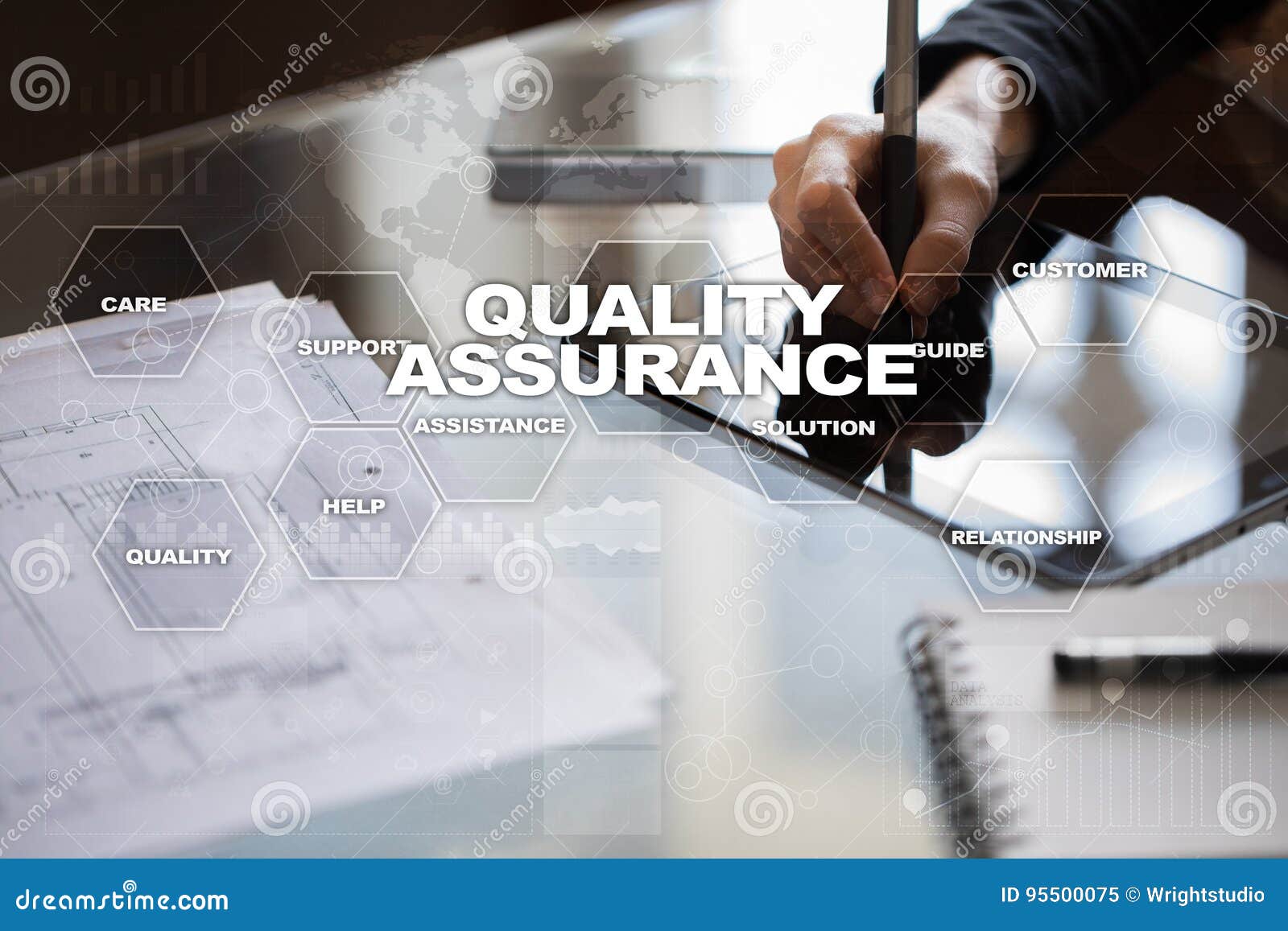 Quality Assurance Concept on the Virtual Screen. Business Concept ...