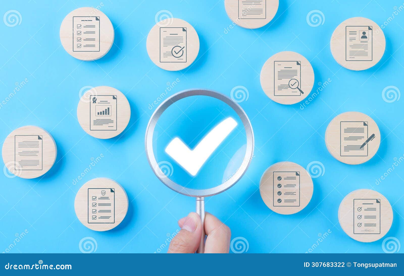 Quality Assurance Document Control Concept. Magnifying Glass Focus on ...