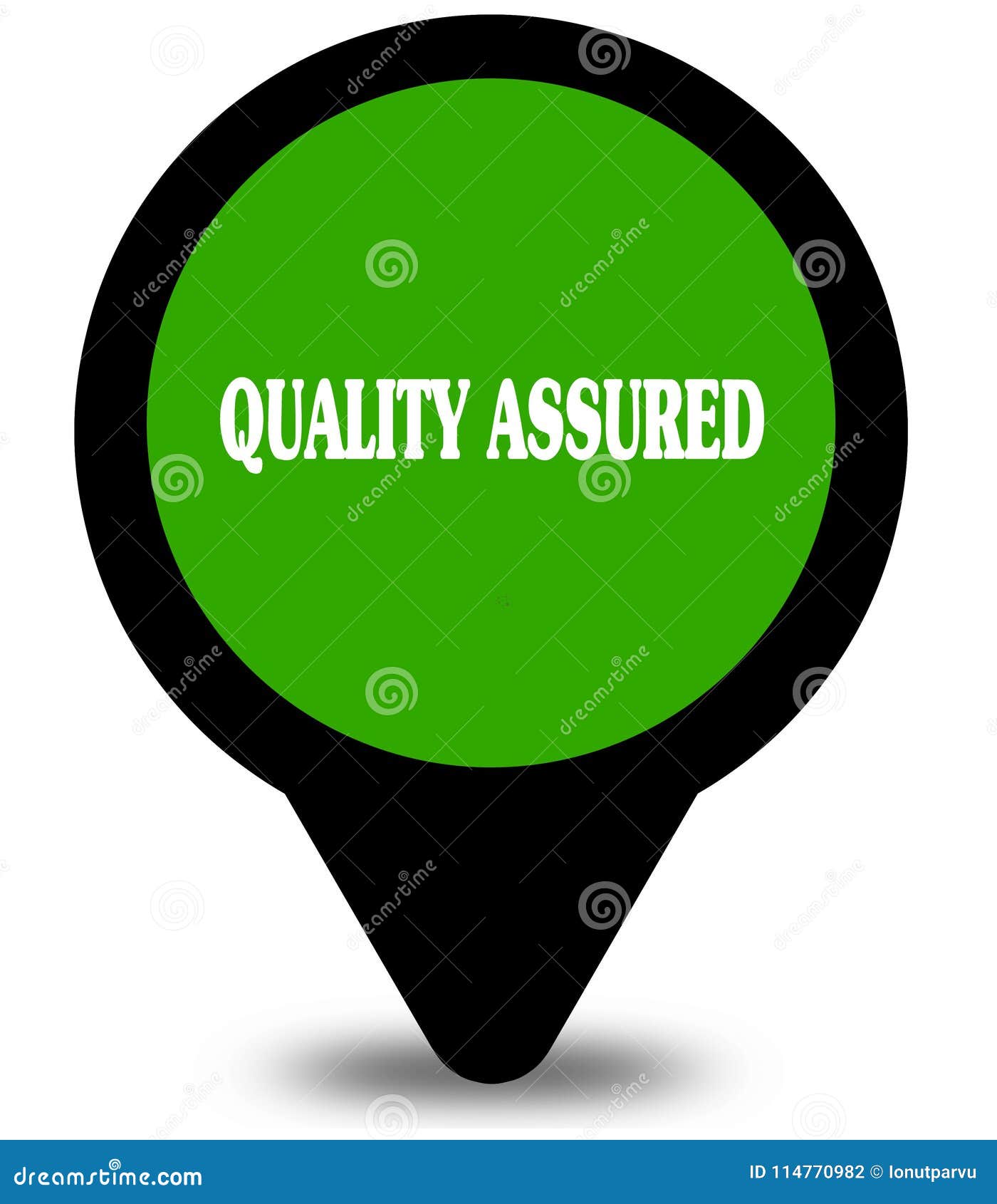 QUALITY ASSURED on Green Location Pointer Graphic Stock Illustration ...
