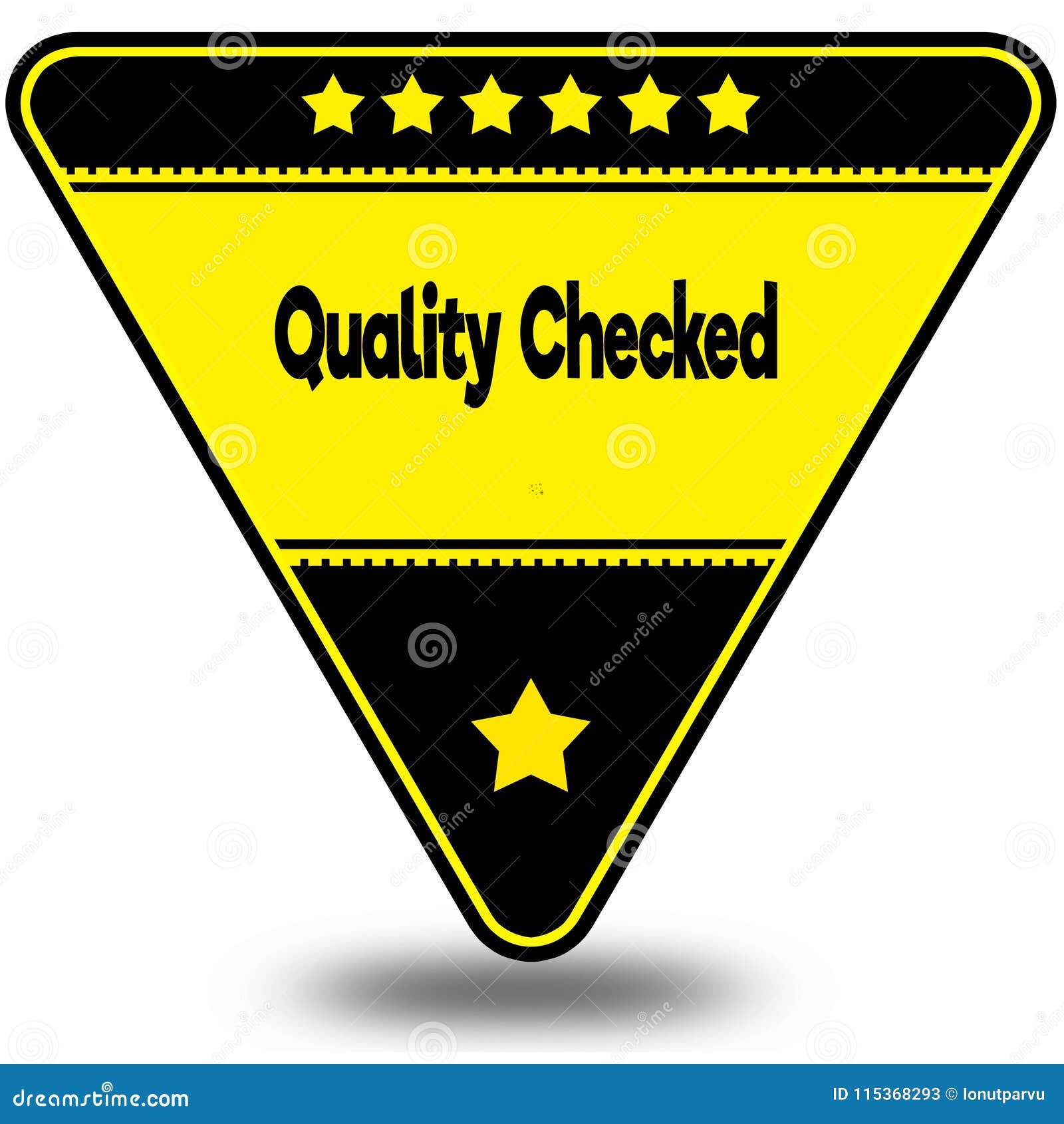 QUALITY CHECKED on Black and Yellow Triangle with Shadow. Stock ...