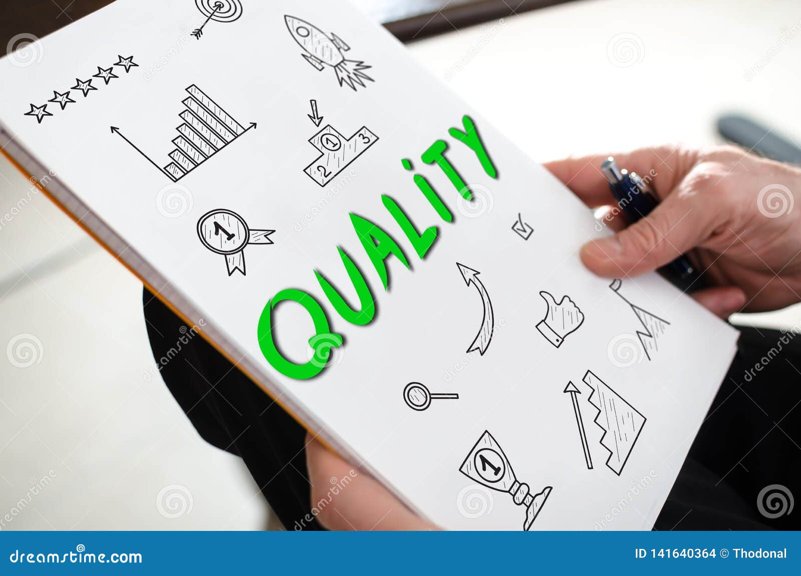 Quality concept on a paper stock photo. Image of excellence - 141640364