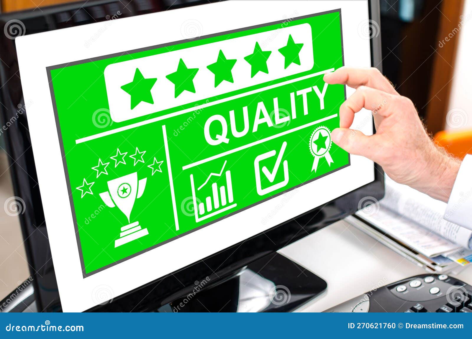 Quality Concept on a Computer Monitor Stock Photo - Image of star ...