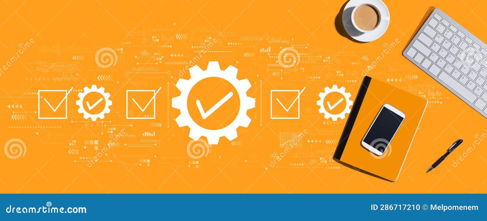 Quality Control Approval with Computer Keyboard and Office Items Stock ...