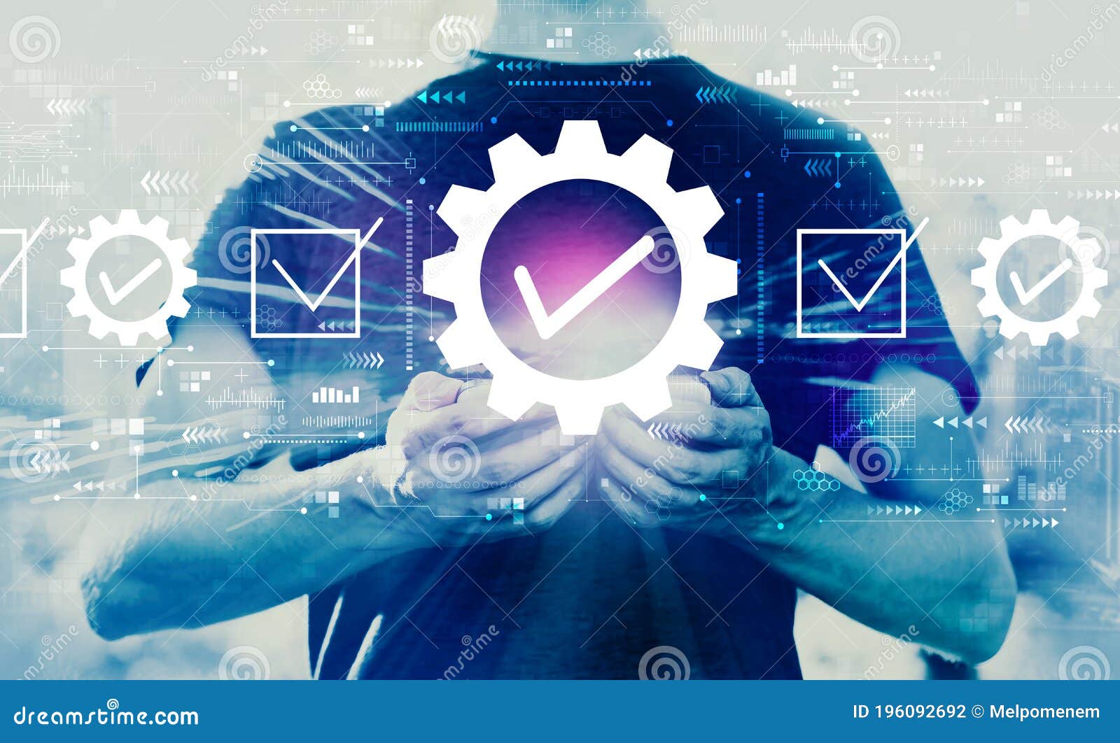 Quality Control Approval with Man Holding Smartphone Stock Photo ...