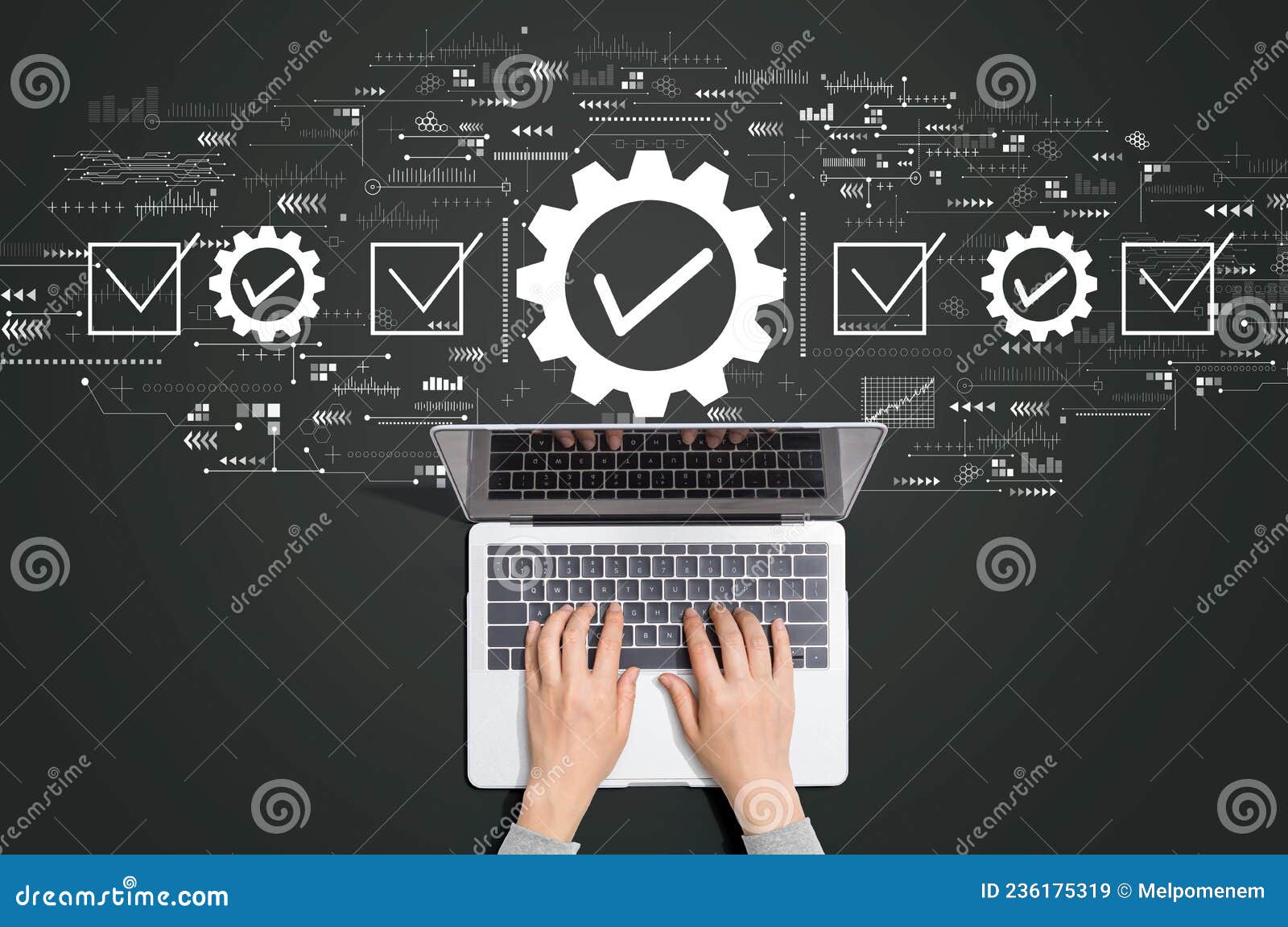 Quality Control Approval with Person Using Laptop Stock Illustration ...