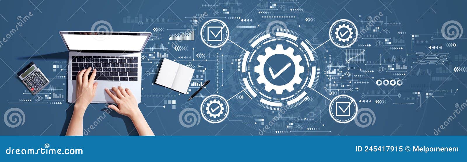 Quality Control Approval with Person Using a Laptop Stock Illustration ...