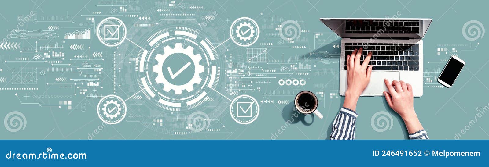 Quality Control Approval with Person Using Laptop Stock Illustration ...