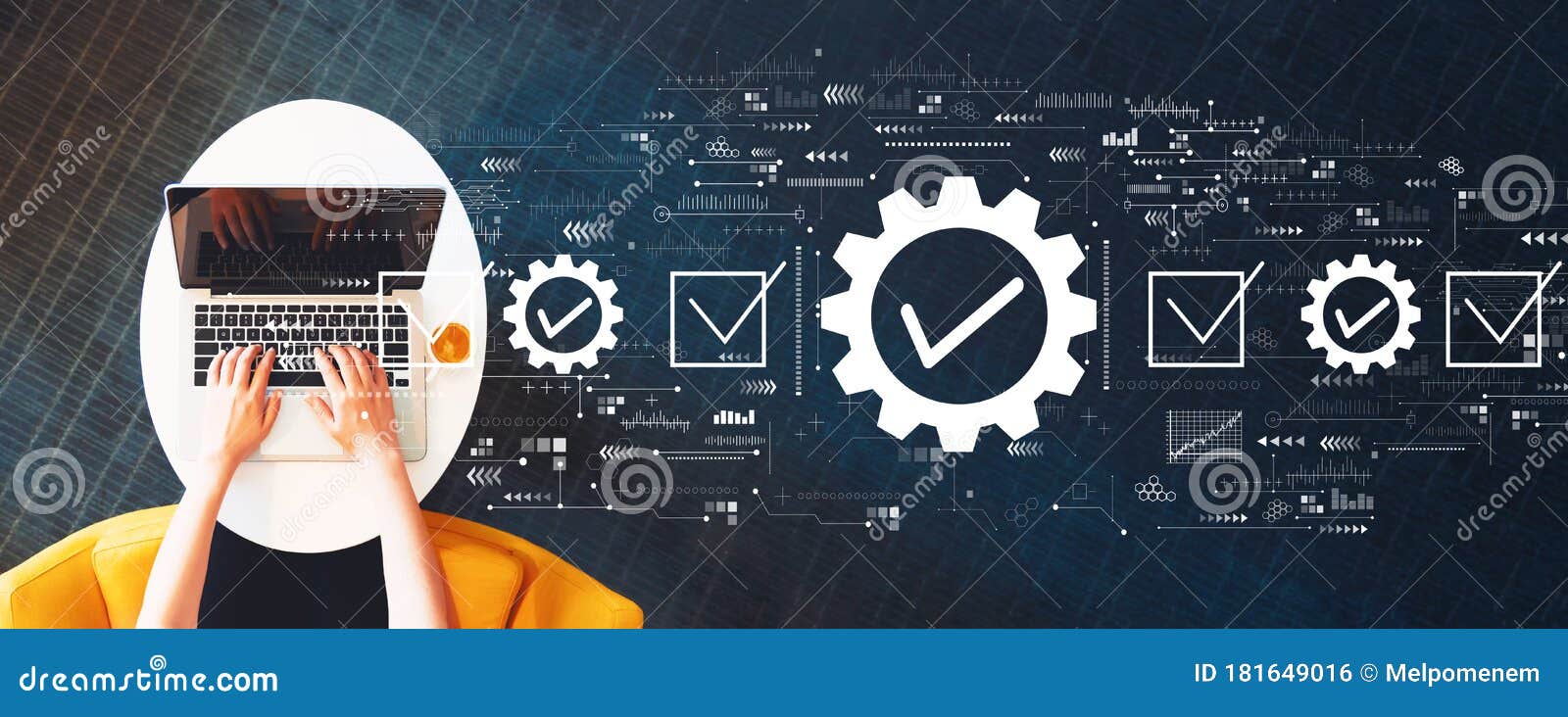 Quality Control Approval with Person Using a Laptop Stock Illustration ...