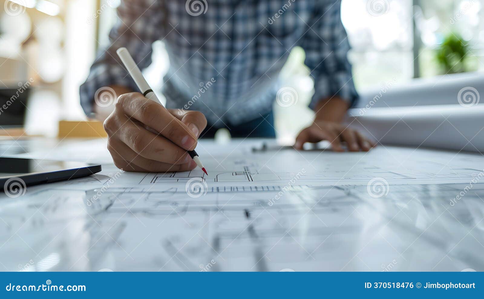 Engineer Reviewing Blueprints At Construction Site Stock Photography ...