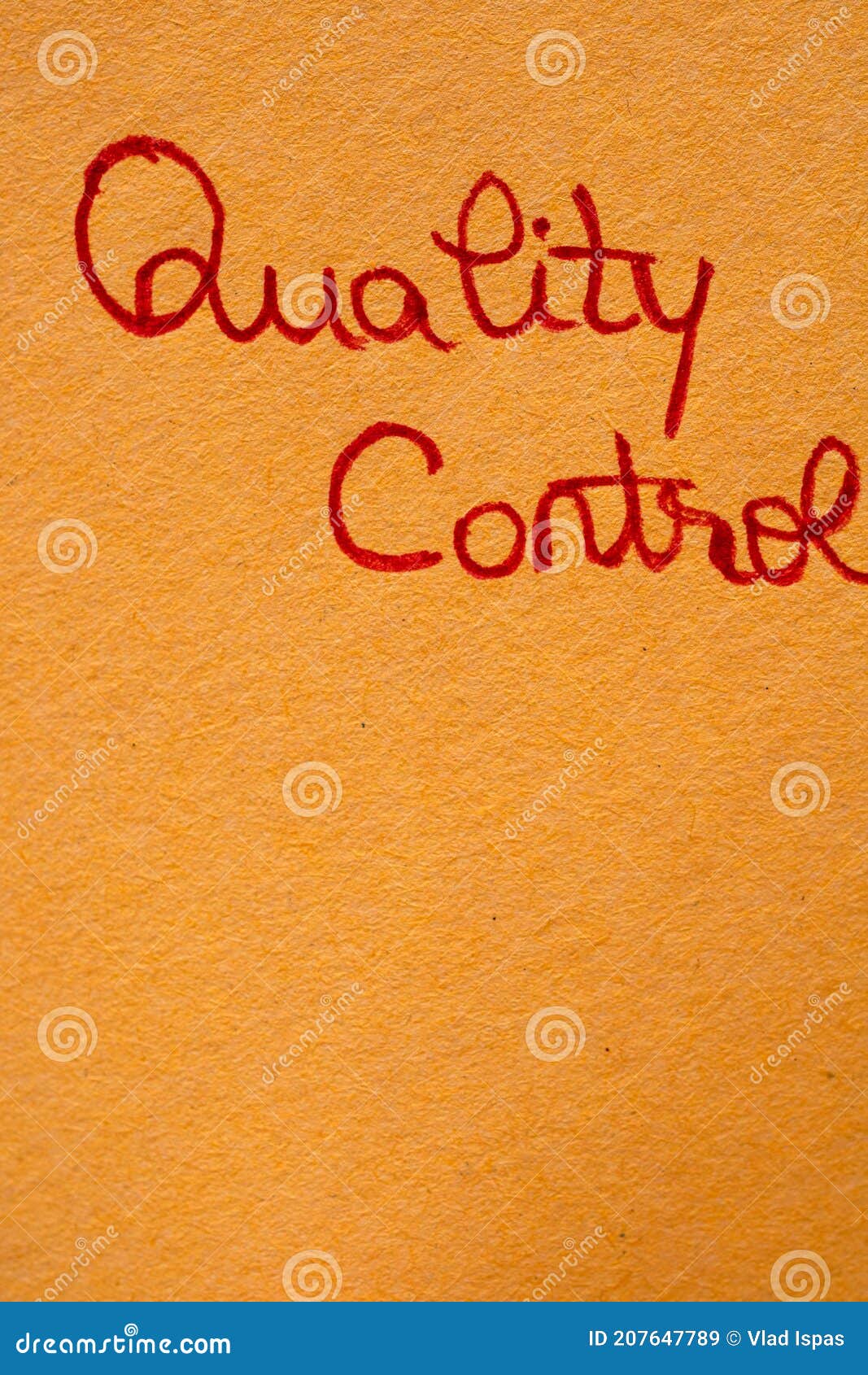 Quality Control Handwriting Text Close Up Isolated on Orange Paper with ...