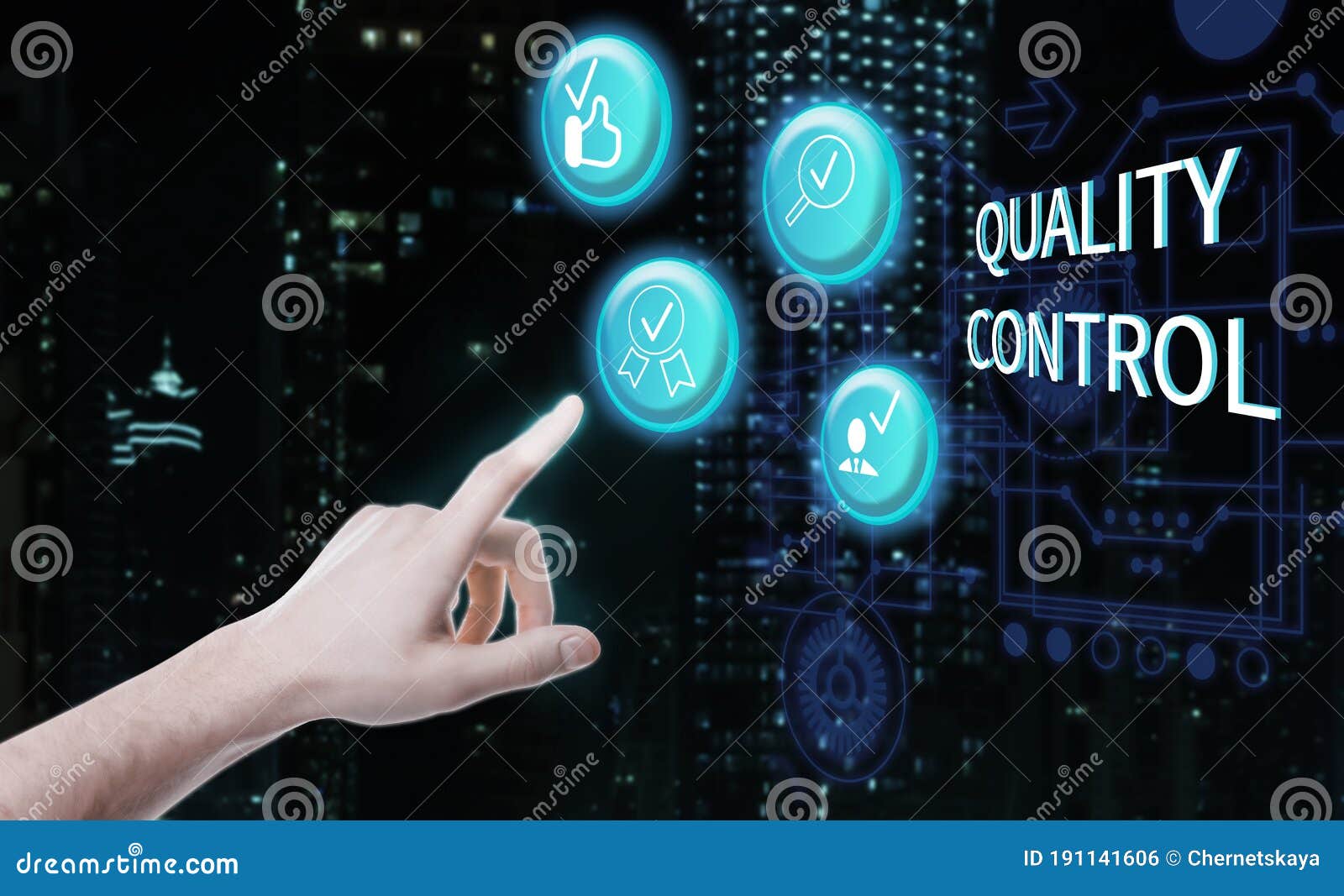 Quality Control Service. Man Using Virtual Screen Stock Photo - Image ...