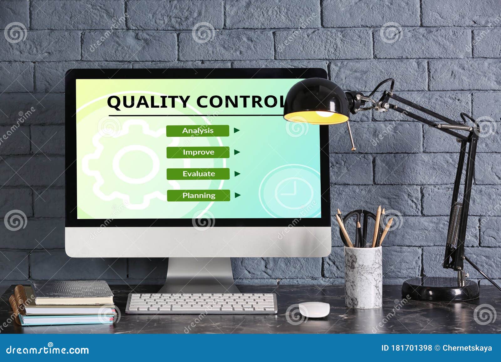 Quality Control Service. Modern Computer on Table Stock Photo - Image ...